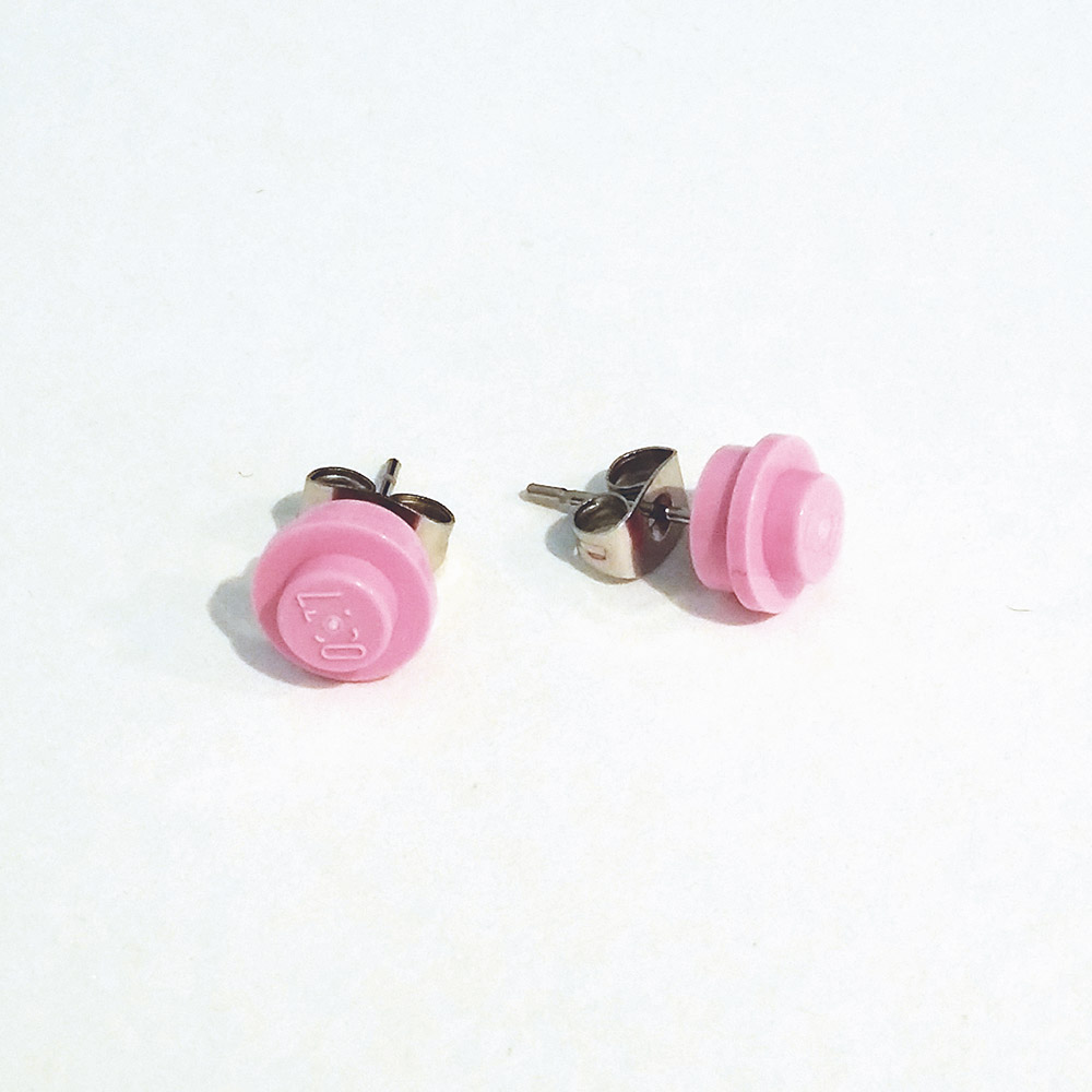 Round Lego Stud Earrings - Bright Pink - Brickly
